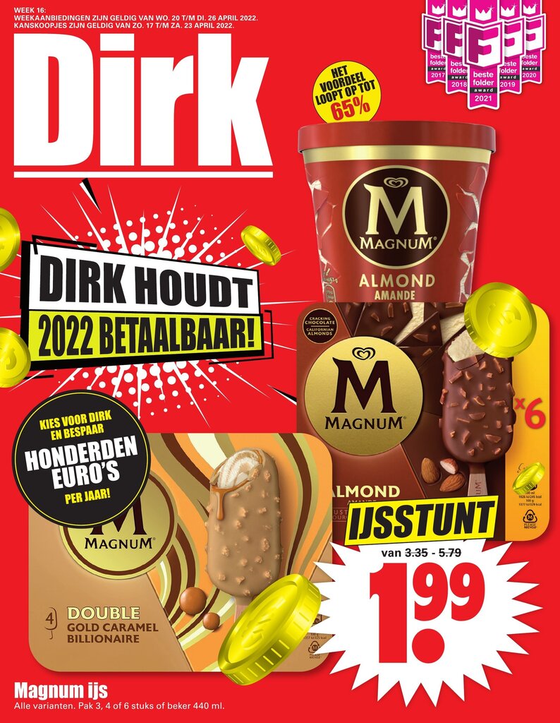 Magnum ijs alle varianten aanbieding bij Dirk