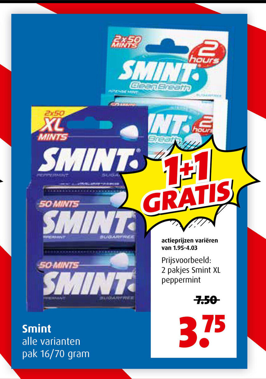 Smint alle varianten pak 16/70 gram aanbieding bij Boni