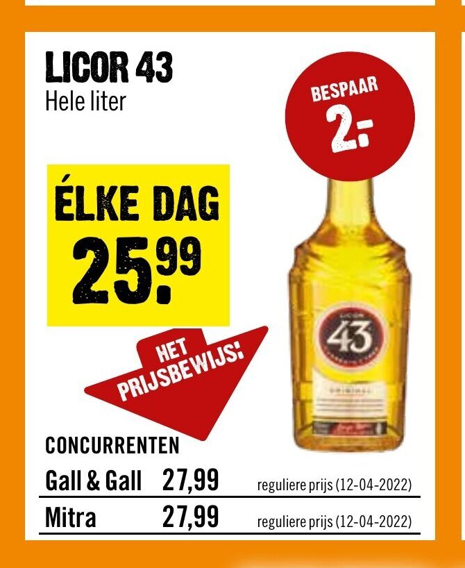 Licor 43 Hele liter aanbieding bij Dirck 3