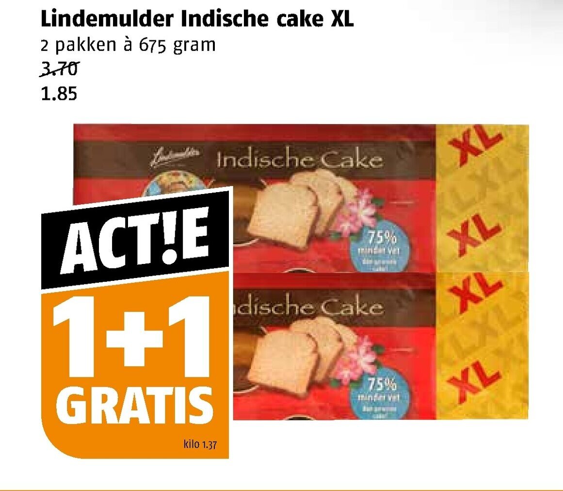 Lindemulder Indische cake XL 2 pakken 675 gram aanbieding bij Poiesz