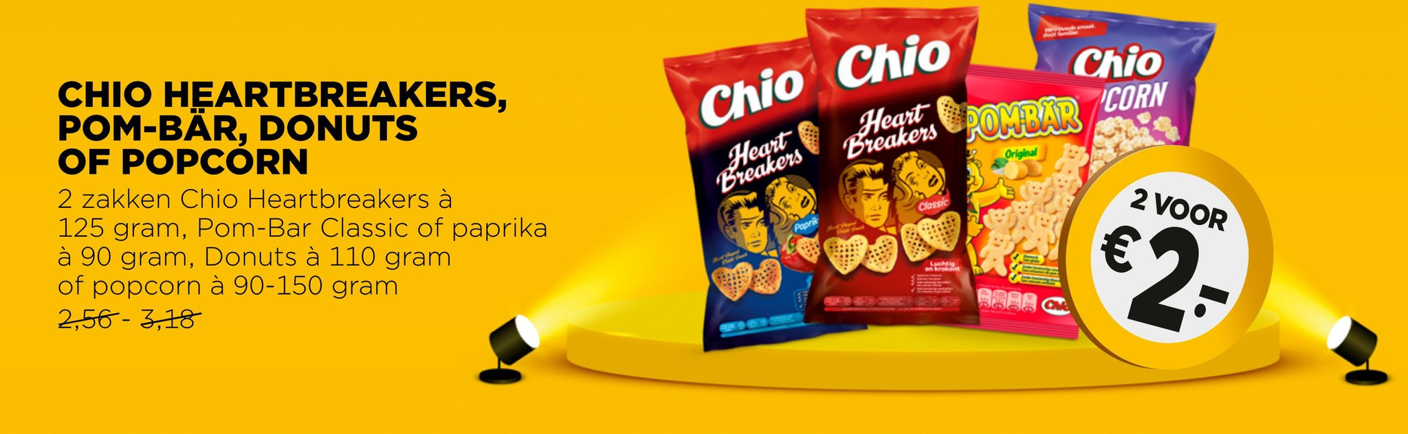 CHIO HEARTBREAKERS, POM-BÂR, DONUTS OF POPCÓRN aanbieding bij Jumbo