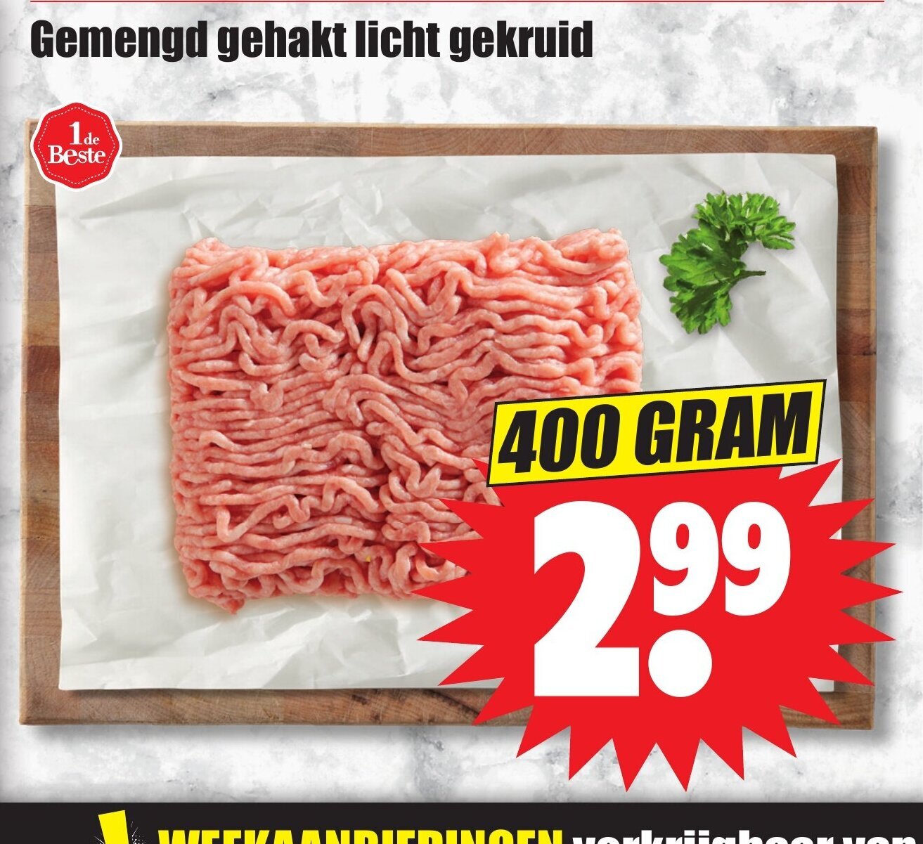 Gemengd gehakt licht gekruid 400 gram aanbieding bij Dirk