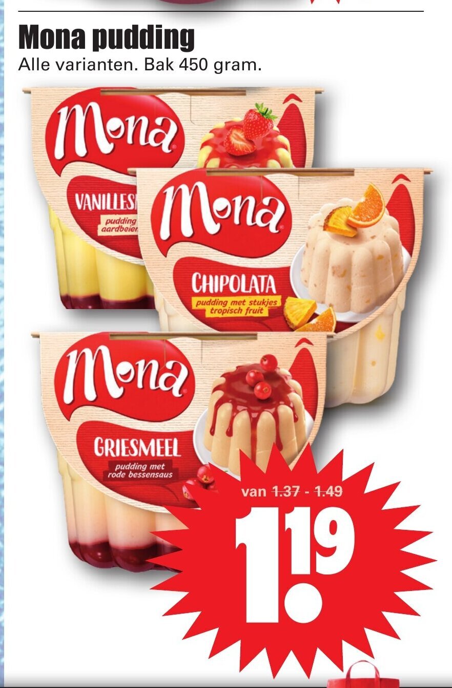 Mona pudding alle varianten bak 450 gram aanbieding bij Dirk