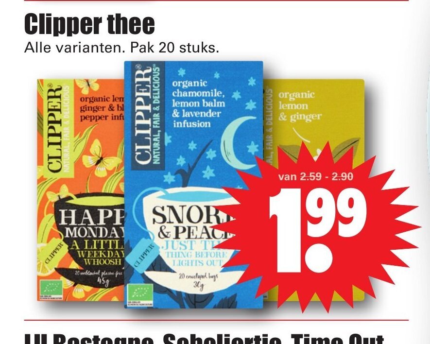 Clipper thee alle varianten pak 20 stuks aanbieding bij Dirk