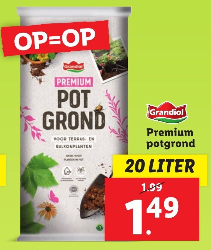 Grandiol Premium potgrond 20 liter aanbieding bij Lidl