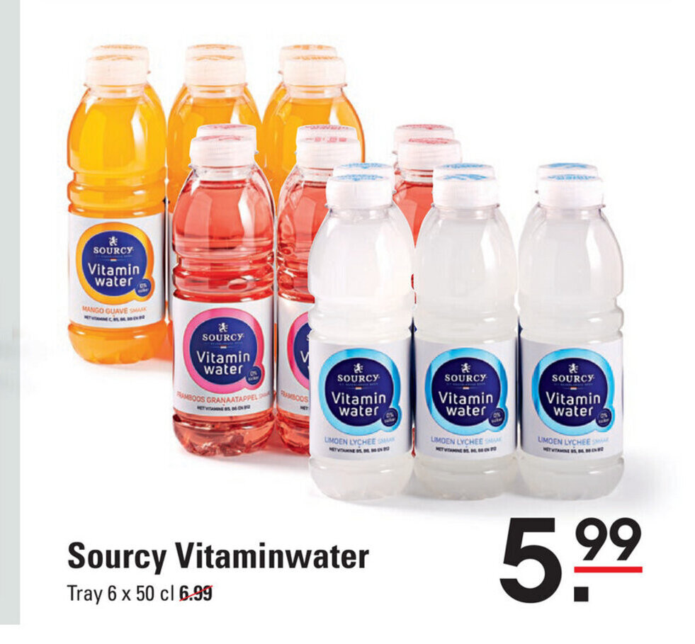 Sourcy Vitaminwater Tray 6 x 50 cl aanbieding bij Sligro