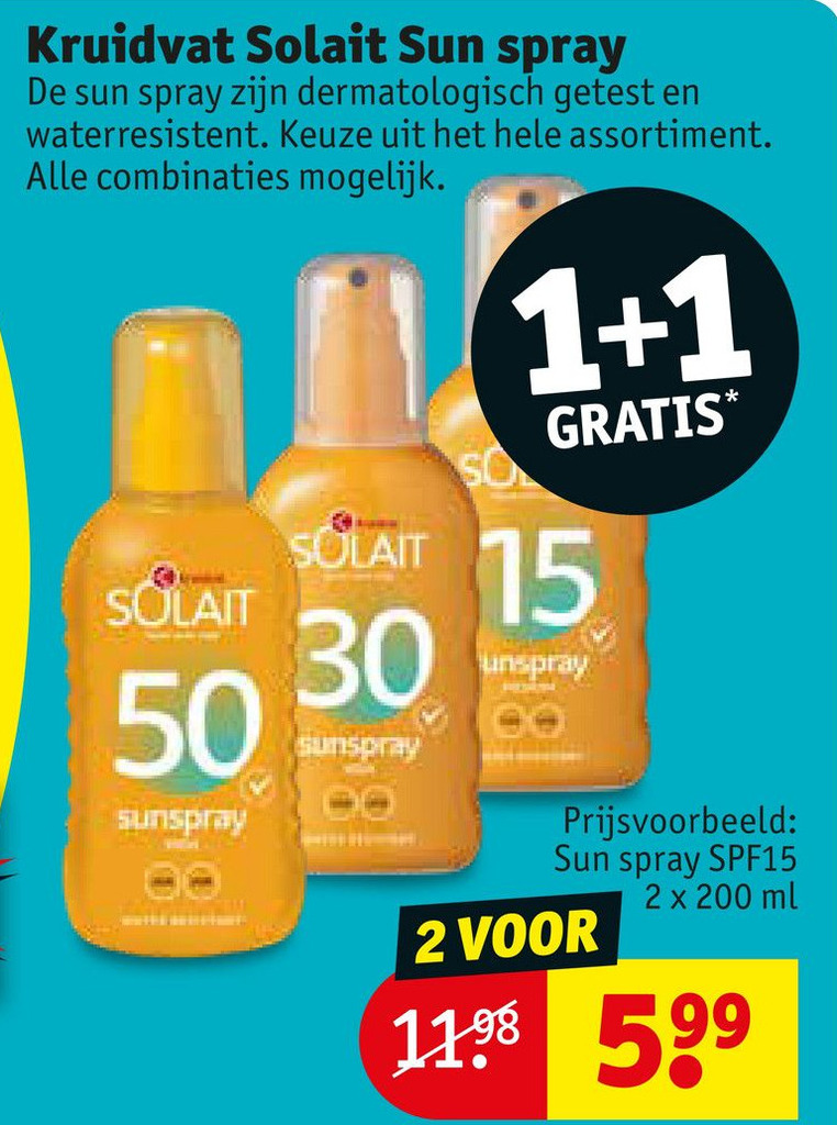 Kruidvat Solait Sun spray 1+1 GRATIS* aanbieding bij Kruidvat