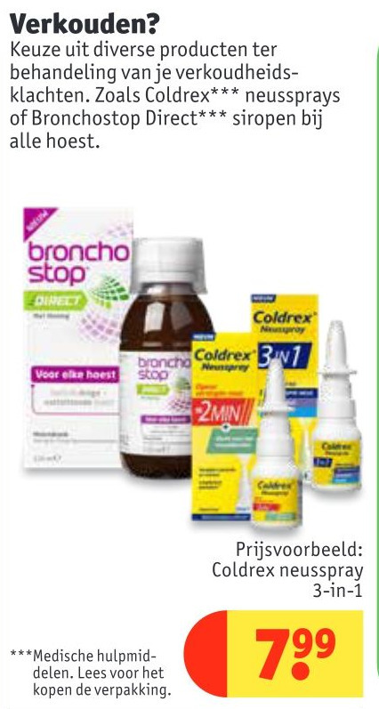 Coldrex neussprays of Bronchostop Direct aanbieding bij Kruidvat