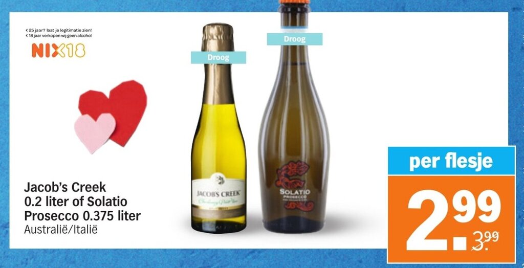 Jacob's creek 0.2 liter of solatio prosecco 0.375 liter aanbieding bij ...
