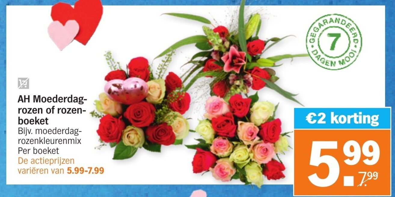 Moederdag-rozen of rozen-boeket aanbieding bij Albert Heijn