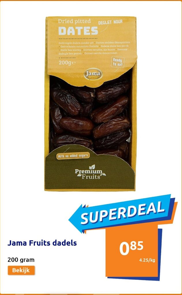 Jama Fruits dadels 200 gram aanbieding bij Action