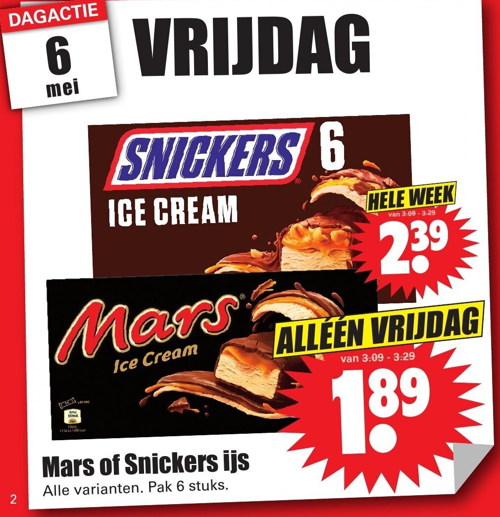 Mars of Snickers ijs aanbieding bij Dirk