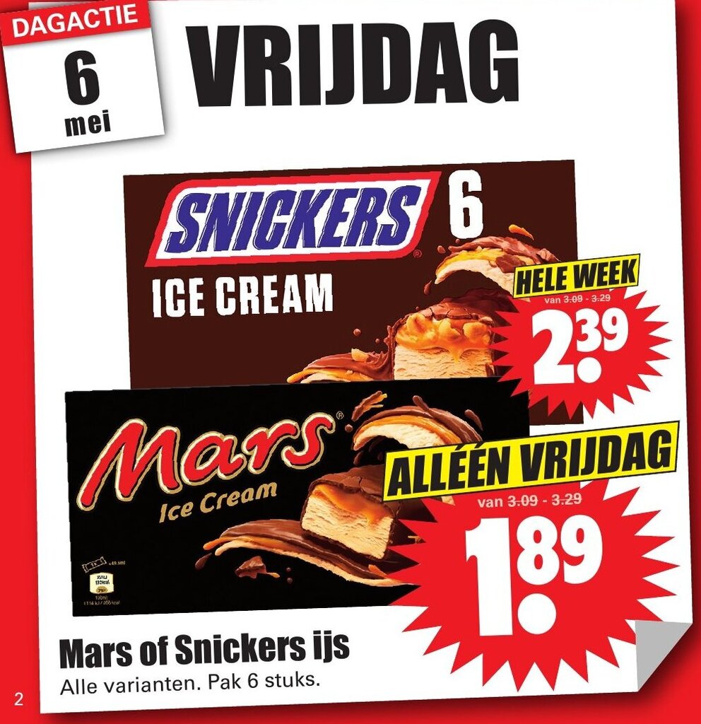 Mars of Snickers ijs aanbieding bij Dirk