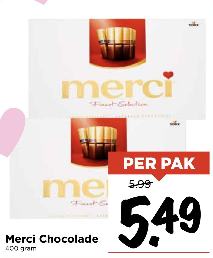 Merci Chocolade 400 gram aanbieding bij Vomar Voordeelmarkt