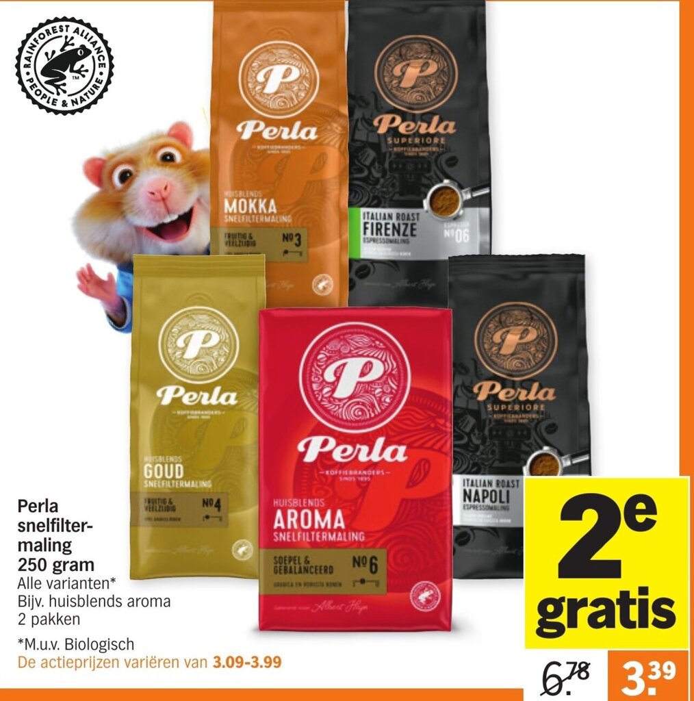 Perla snelfilter-maling 250g aanbieding bij Albert Heijn