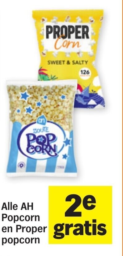 Alle AH popcorn en proper popcorn 2e gratis aanbieding bij Albert Heijn