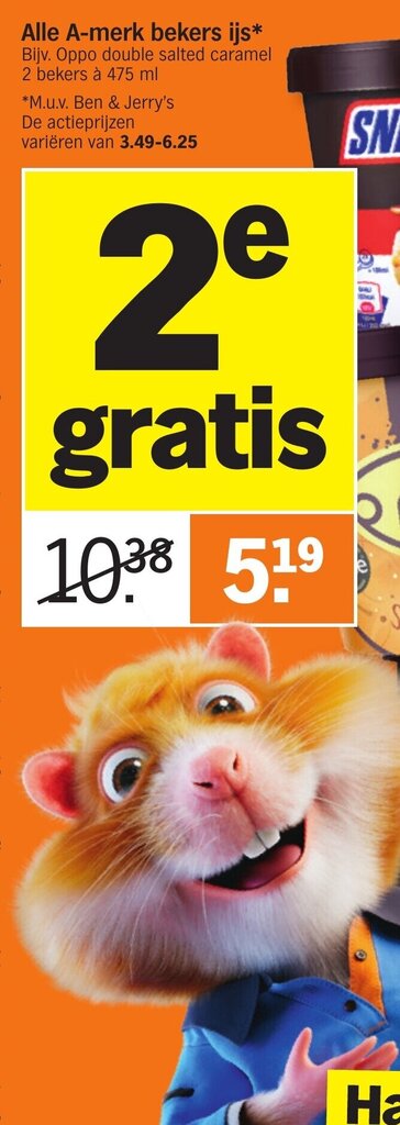 Alle-a-merk bekers ijs 2e gratis aanbieding bij Albert Heijn