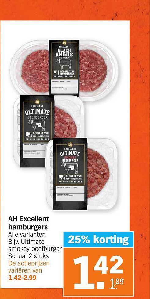 AH excellent hamburgers 25% Korting aanbieding bij Albert Heijn
