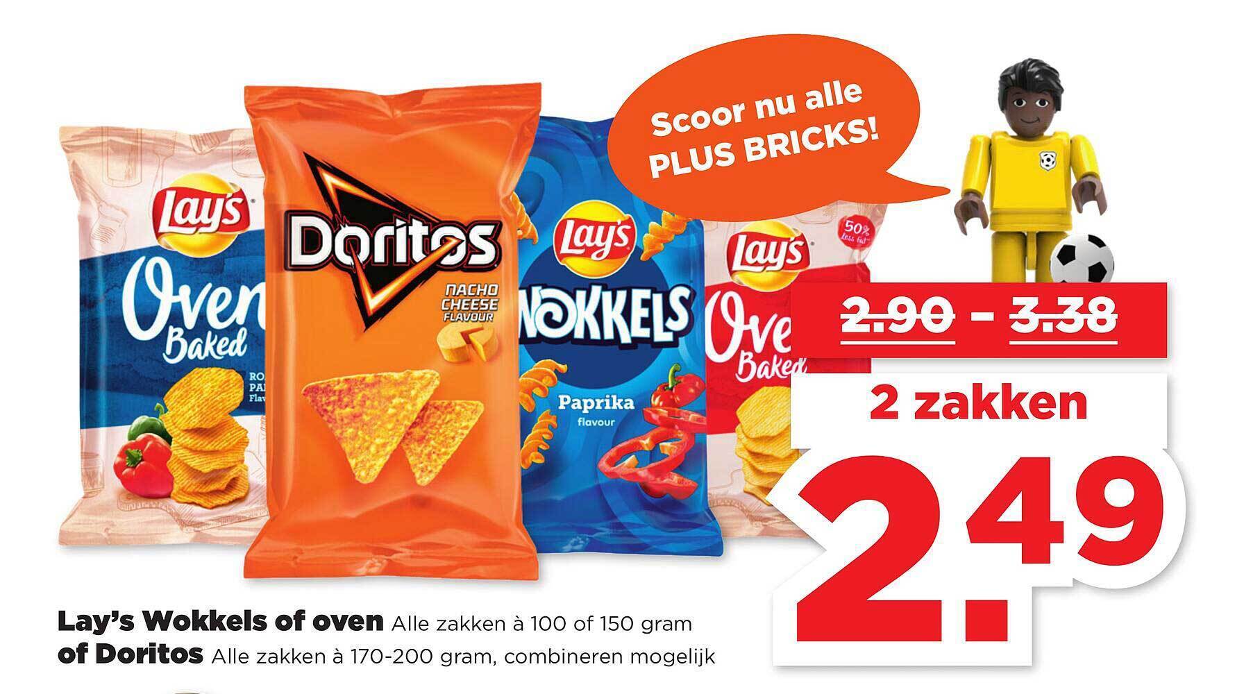 Lay's wokkels of oven of doritos aanbieding bij PLUS