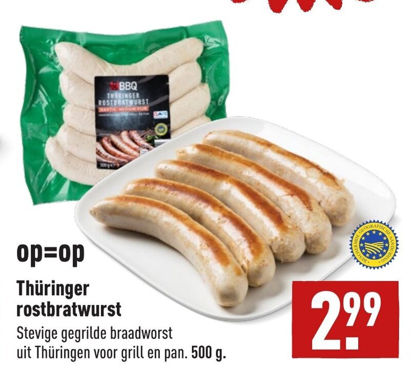 Thuringer rostbratwurst 500g aanbieding bij ALDI