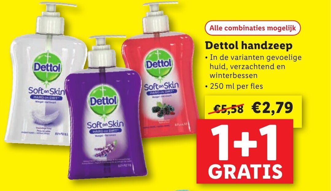 Dettol handzeep 250ml aanbieding bij Lidl