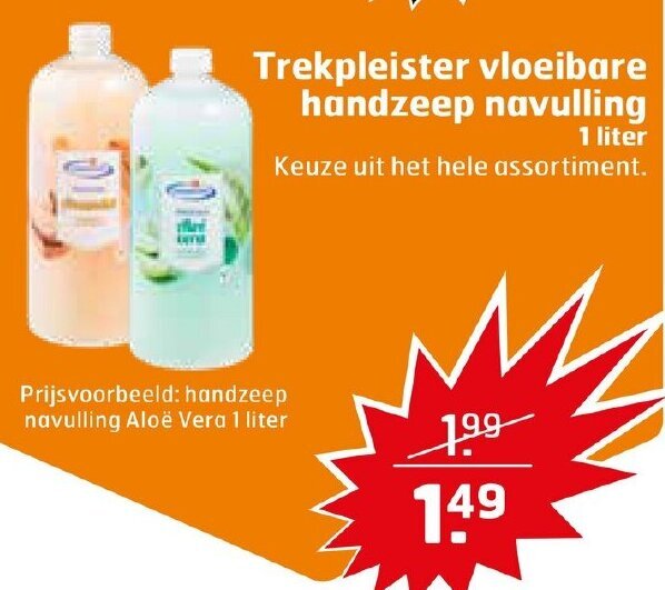 Vloeibare handzeep navulling 1 liter aanbieding bij Trekpleister