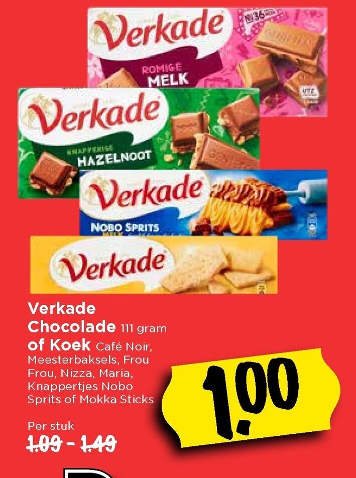 Verkade chocolade of koek aanbieding bij Vomar