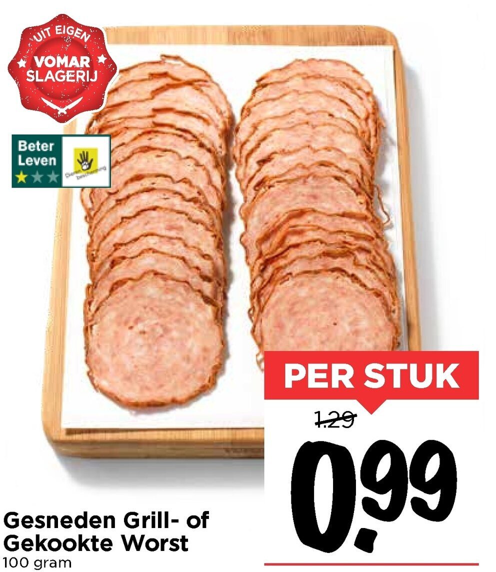 Gesneden grill- of Gekookte worst 100g aanbieding bij Vomar