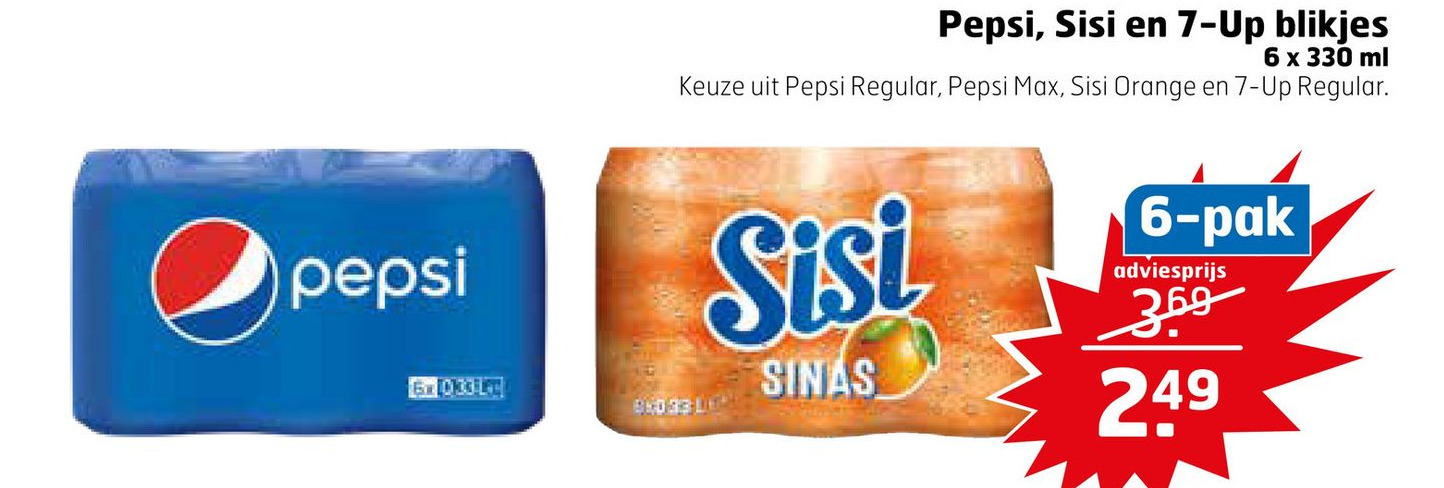 Pepsi, Sisi en 7-Up blikjes aanbieding bij Trekpleister