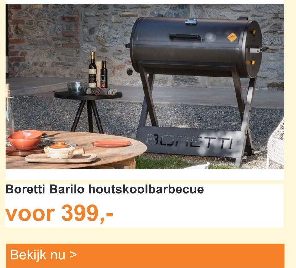 Boretti barilo houtskoolbarbecue aanbieding bij Tuinmeubelland