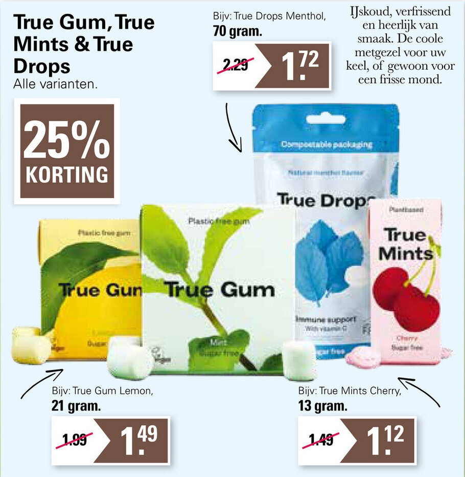 True gum, true mints & true drops 13 gram aanbieding bij De Online Drogist