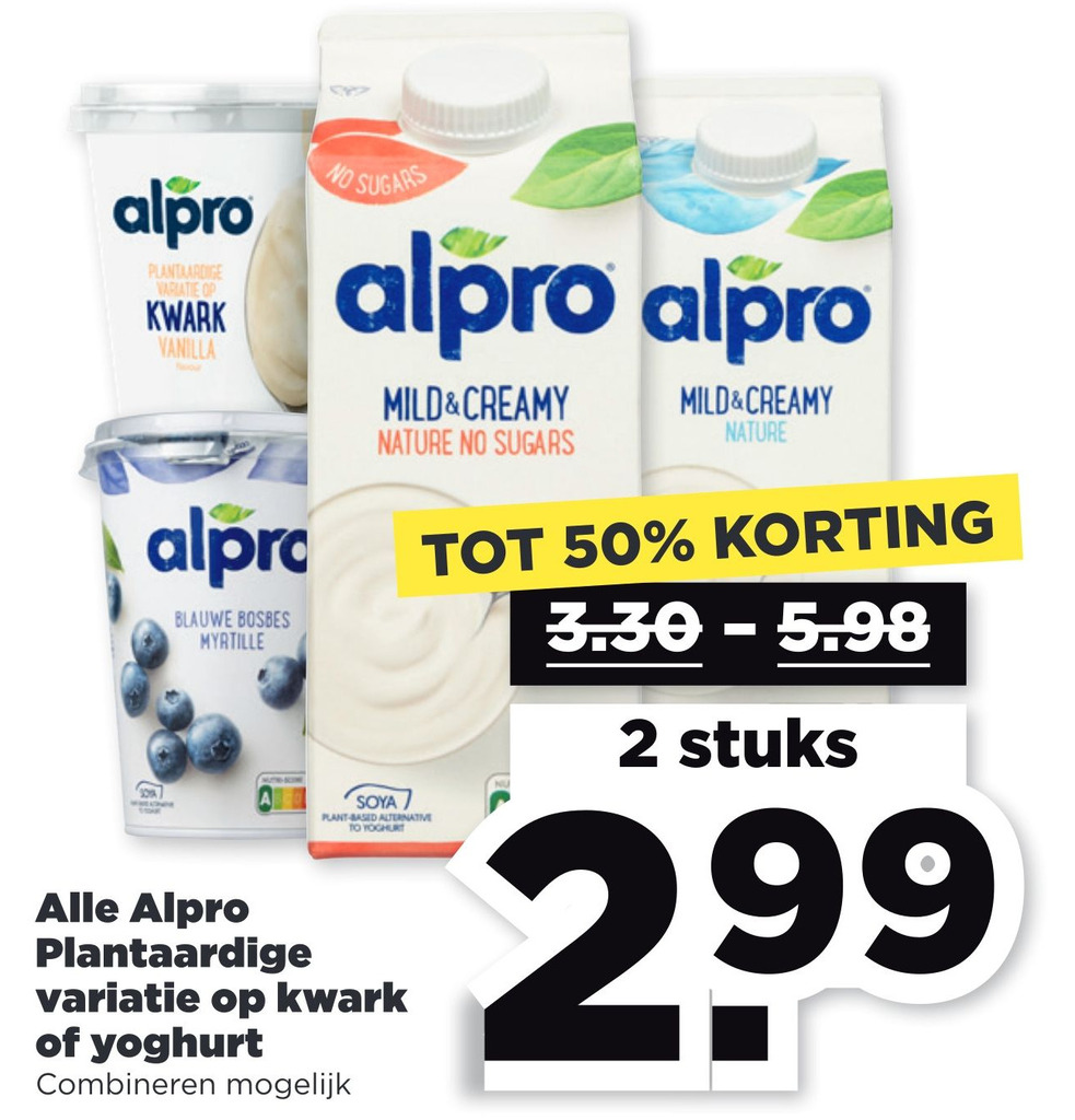 Alle Alpro Plantaardige variatie op kwark of yoghurt aanbieding bij PLUS