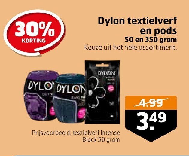 Dylon textielverf en pods 50 en 350 g aanbieding bij Trekpleister