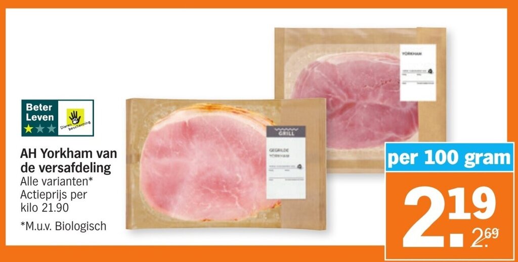 Yorkham van de versafdeling 100g aanbieding bij Albert Heijn