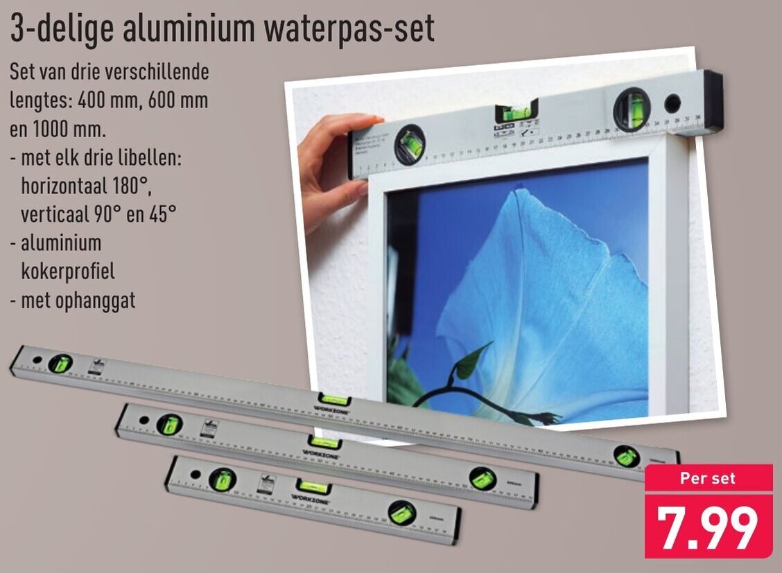 3-delige aluminium waterpas-set aanbieding bij ALDI
