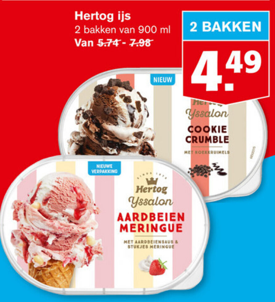 Hertog IJs 2*900ml aanbieding bij Hoogvliet