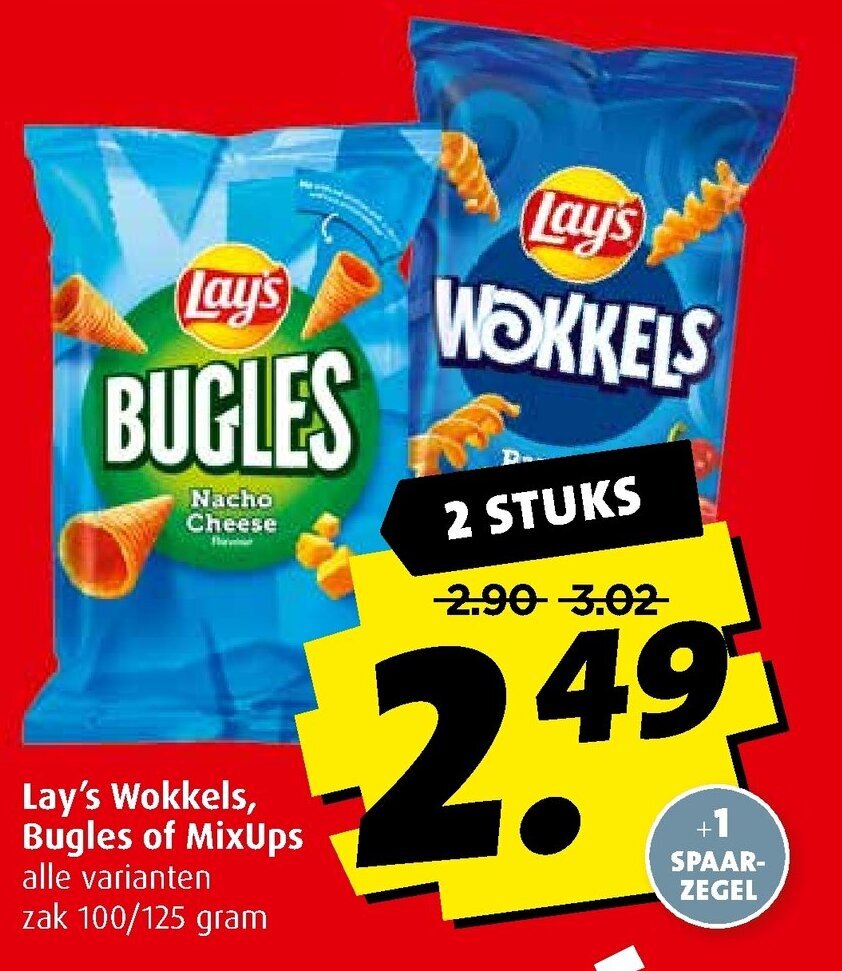 Lay's wokkels, bugles of mix ups 100g aanbieding bij Boni
