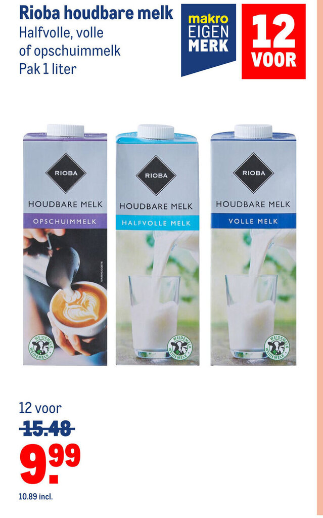Rioba houdbare melk pak 1 liter aanbieding bij Makro