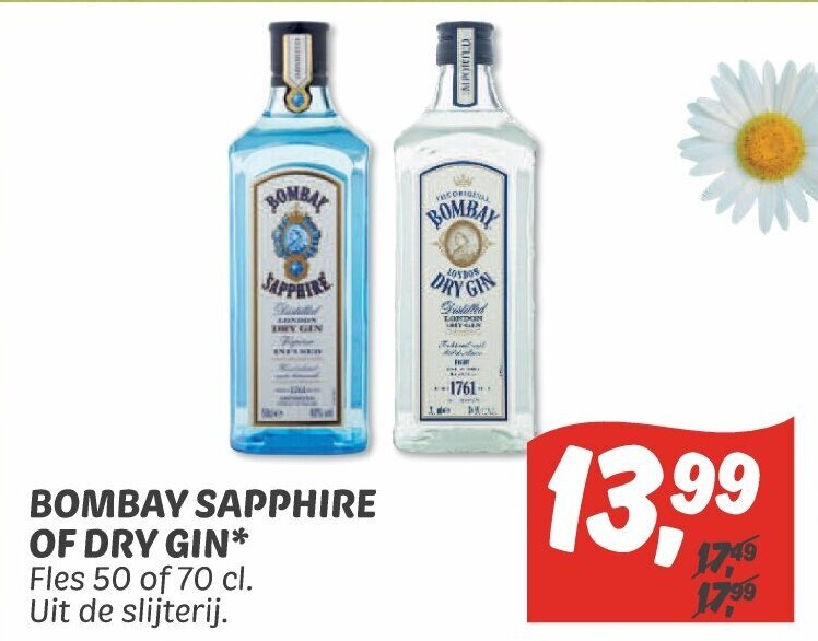 Bombay sapphire of dry gin 50cl aanbieding bij Dekamarkt