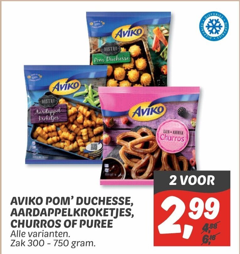 Aviko pom' duchesse aardappelkroketjes churros of puree 300-750g ...