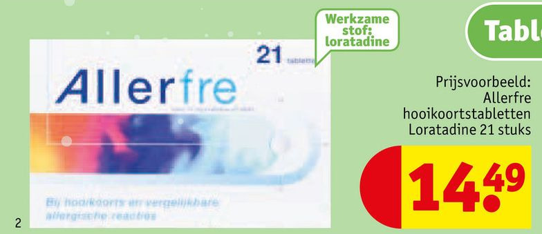 Allerfre hooikoortstabletten Loratadine 21 stuks aanbieding bij Kruidvat