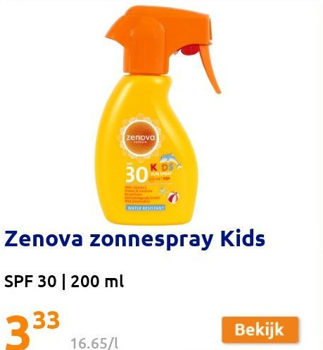 Zenova zonnespray Kids SPF 30 200 ml aanbieding bij Action