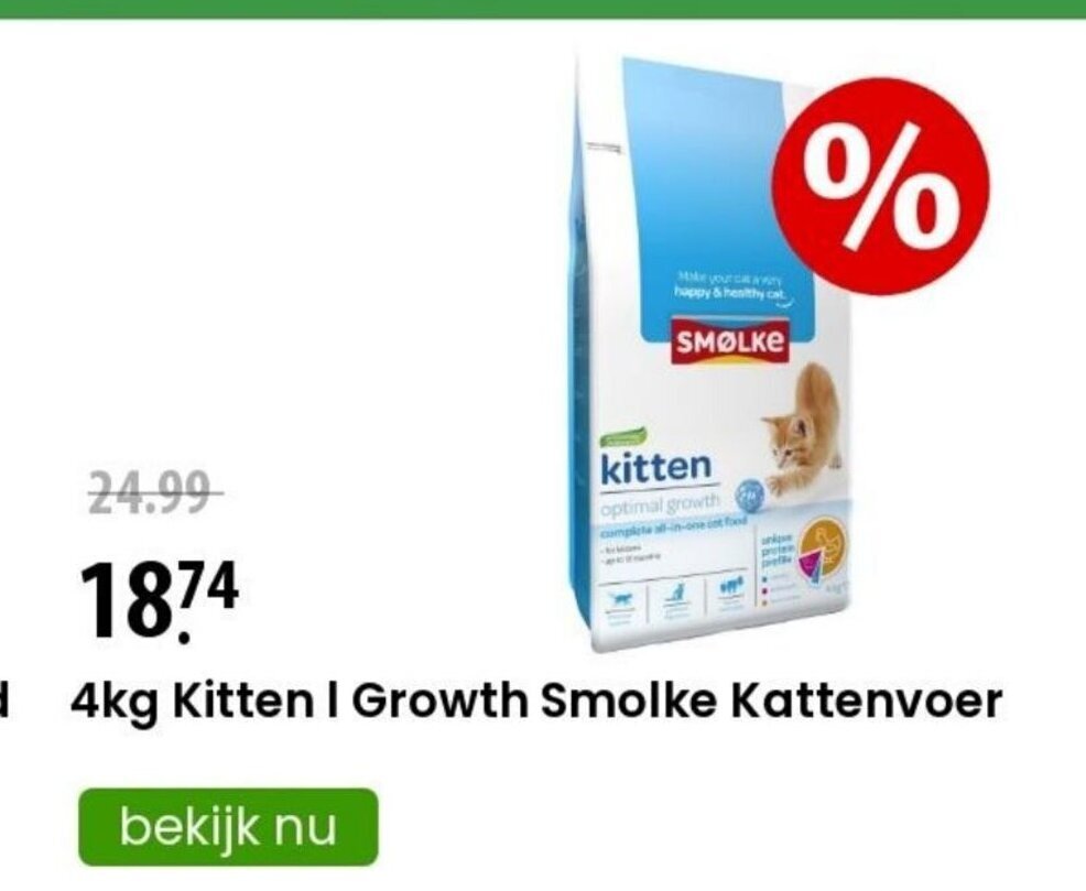 4kg Kitten Growth Smolke Kattenvoer aanbieding bij Zooplus