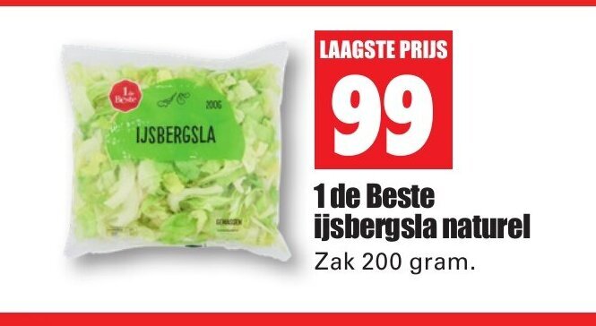 1 de Beste ijsbergsla naturel 200 gram aanbieding bij Dirk