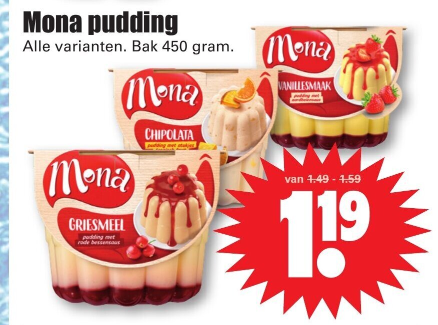 Mona pudding 450 gram aanbieding bij Dirk