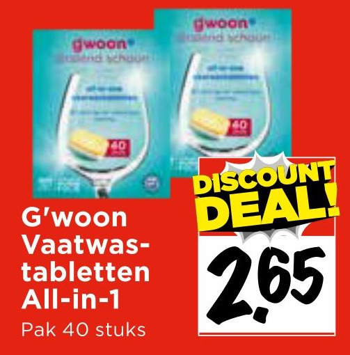 G'woon Vaatwas- tabletten All-in-1 aanbieding bij Vomar Voordeelmarkt