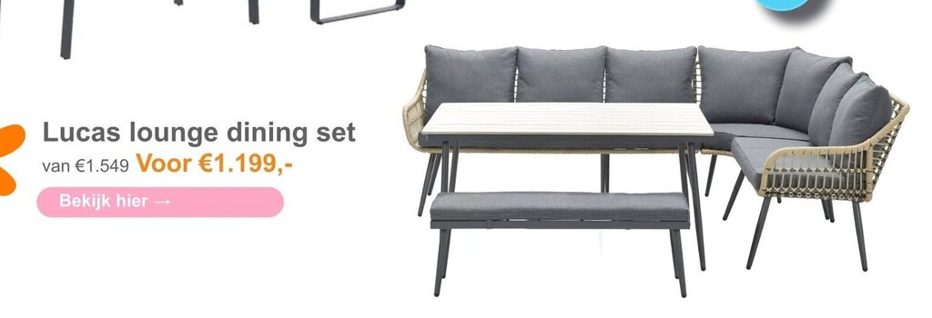 Lucas lounge dining set aanbieding bij Tuinmeubelland