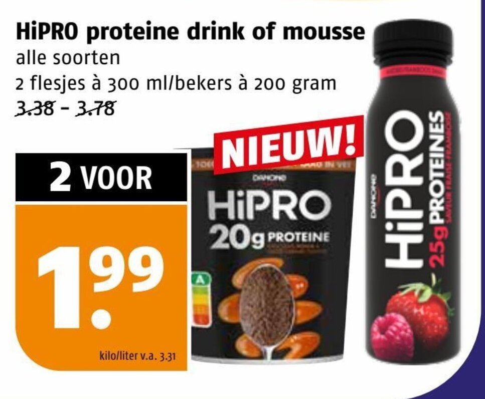 HiPRO proteine drink of mousse 200 gram aanbieding bij Poiesz
