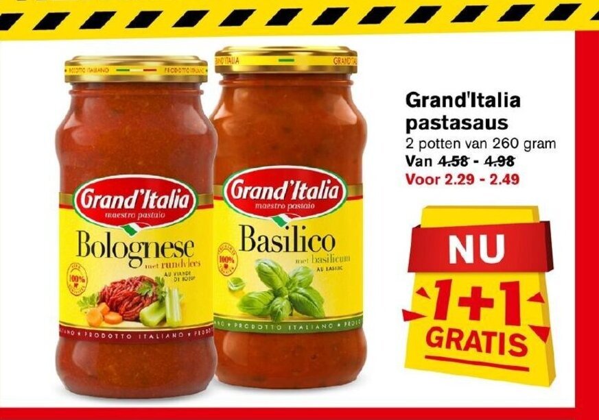 Grand'Italia pastasaus 2 potten van 260 gram aanbieding bij Hoogvliet
