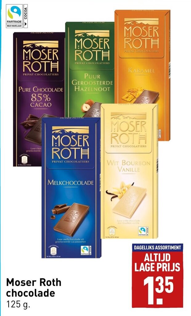 Moser Roth chocolade 125g aanbieding bij ALDI